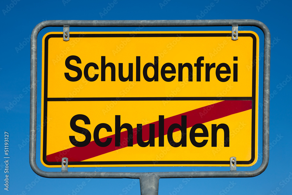 Wechselschild ohne Pfeil SCHULDEN - SCHULDENFREI Stock-Foto | Adobe Stock