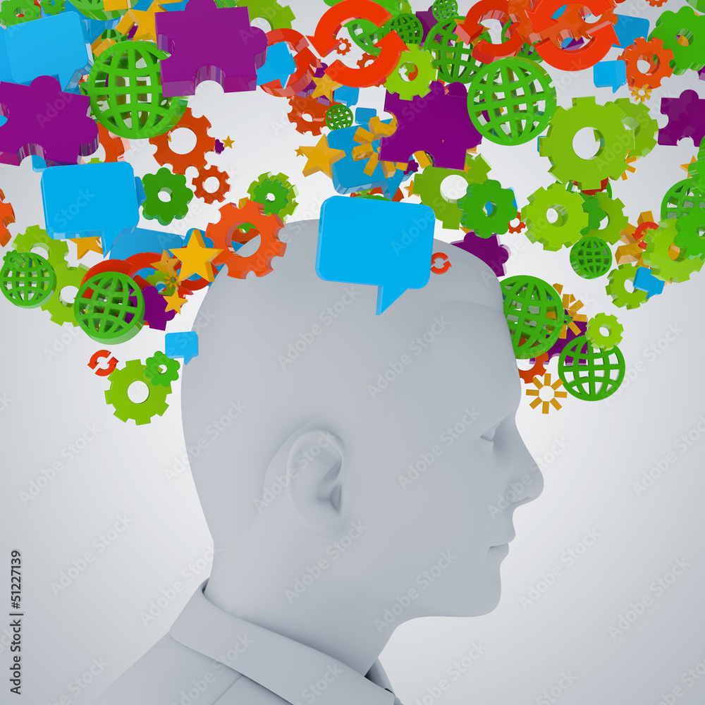Gedanken im Kopf / Informationsflut - 3D Illustration Stock ...