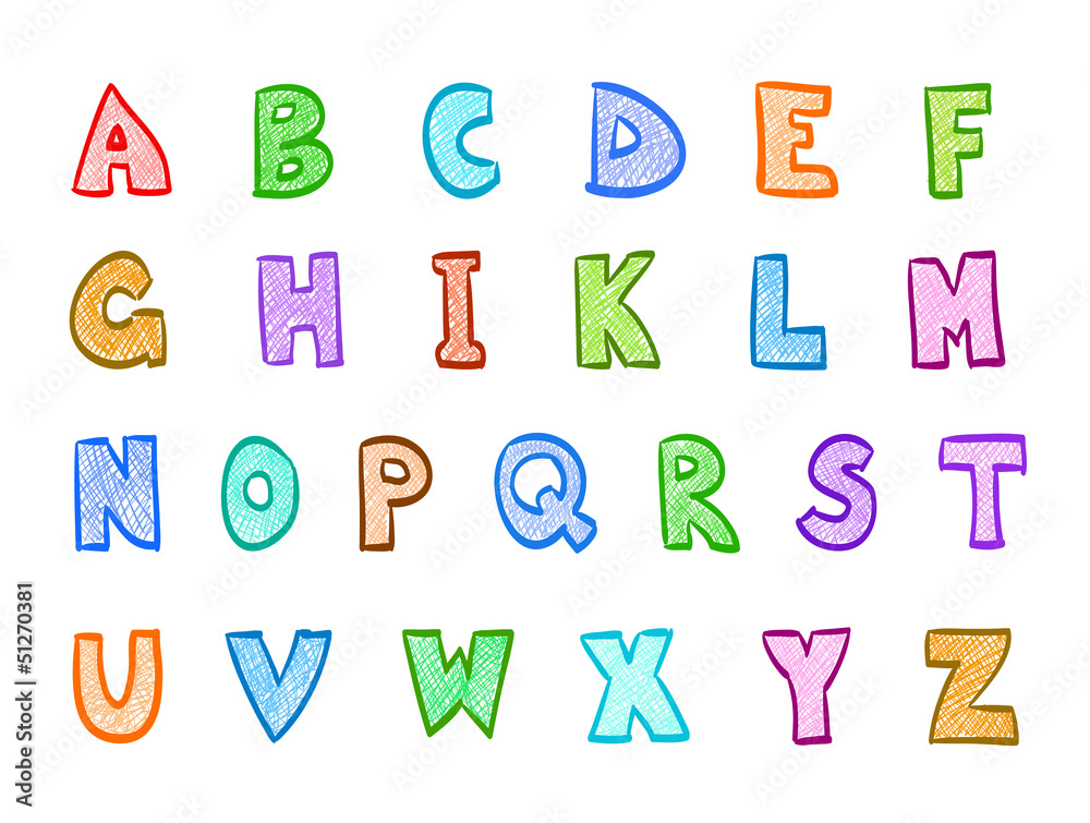 cartoon hand drawn abc set on white Stock Vector | Adobe Stock