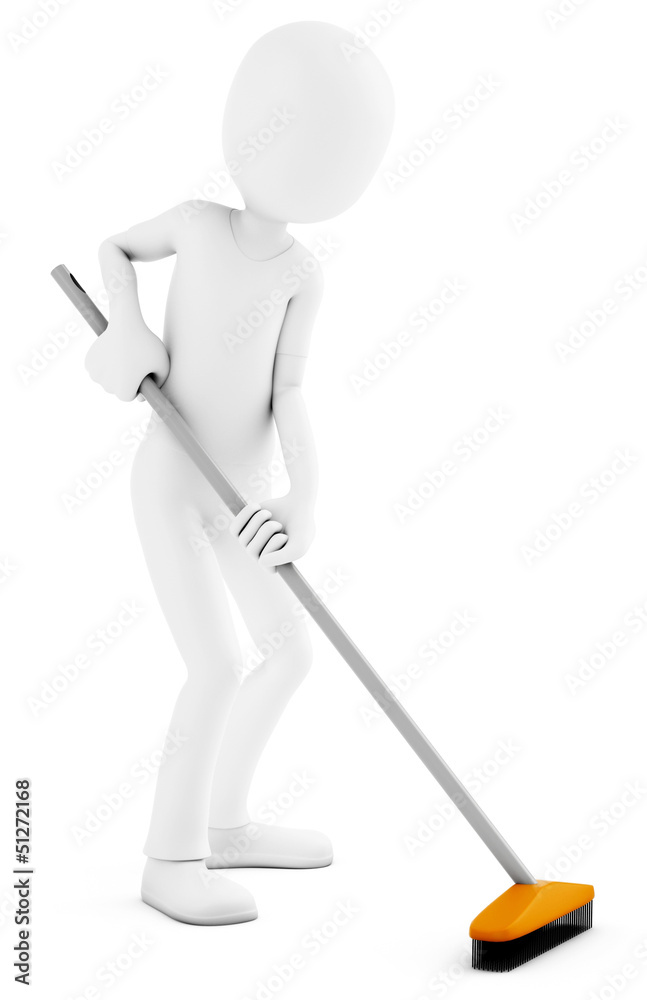 3d man cleaning with broom Stock Illustration | Adobe Stock
