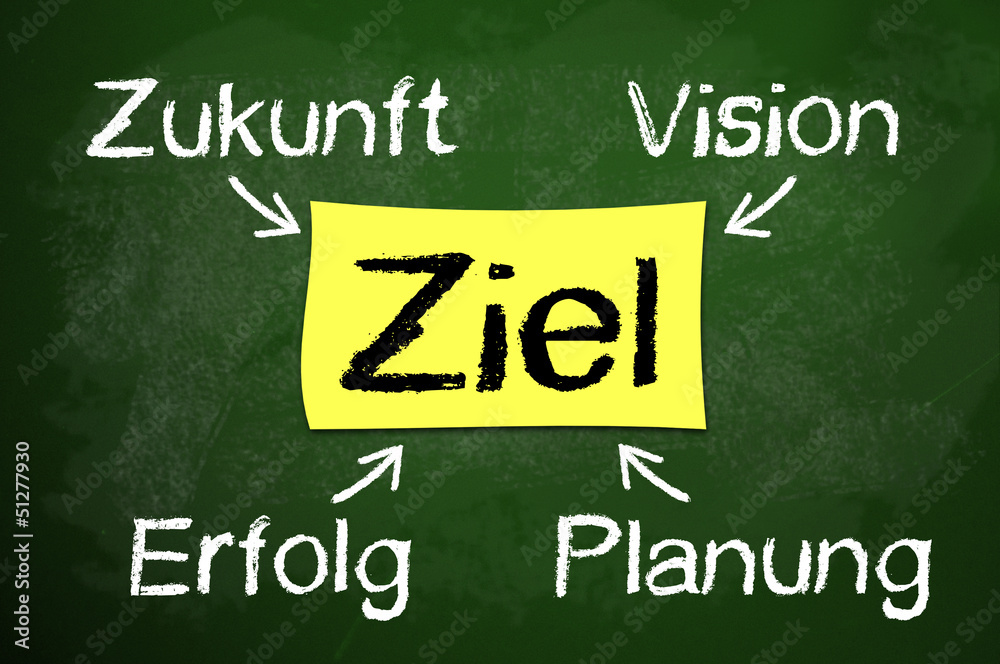 Kreidetafel mit Zettel und Ziel Stock Photo | Adobe Stock