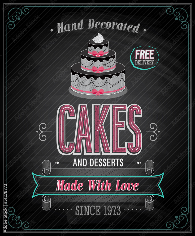 Cakes Poster - Chalkboard. Vector illustration. Stock Vector | Adobe Stock