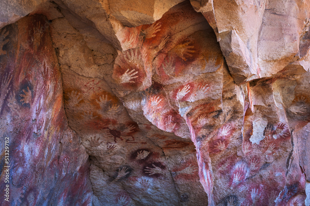 Cave paintings in the Cueva de las Manos, Patagonia, Argentina Stock ...