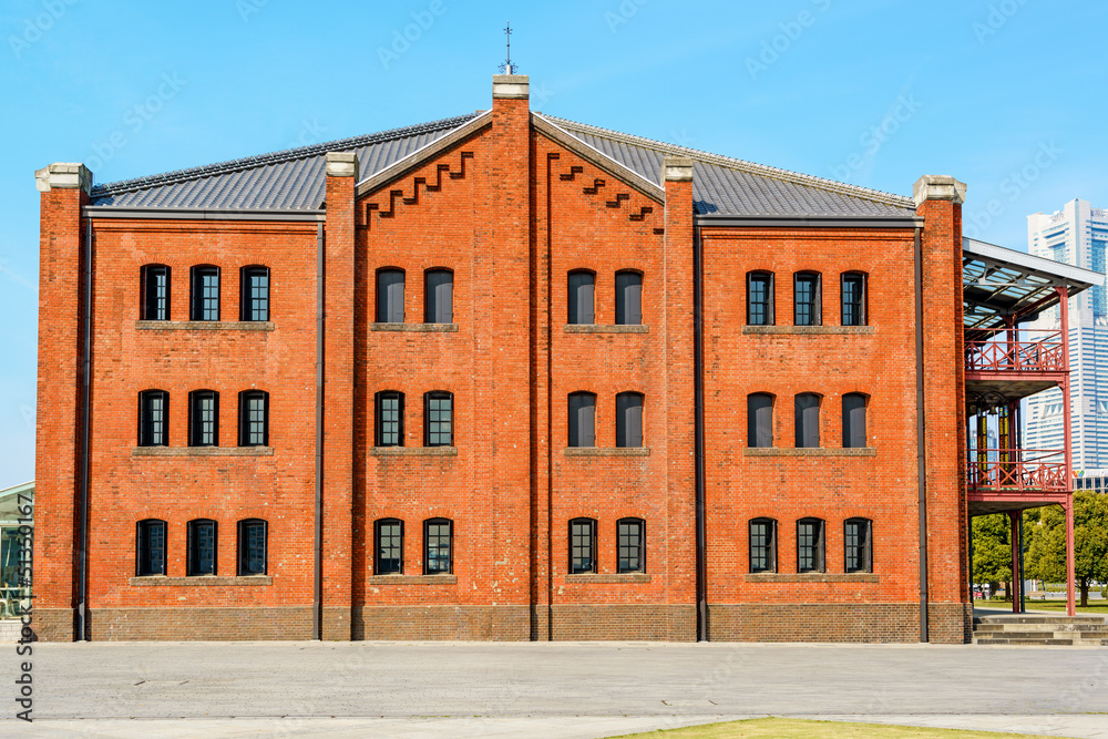 Ancient brick building at Red Brick Park in Yokohama, Japan. Stock ...