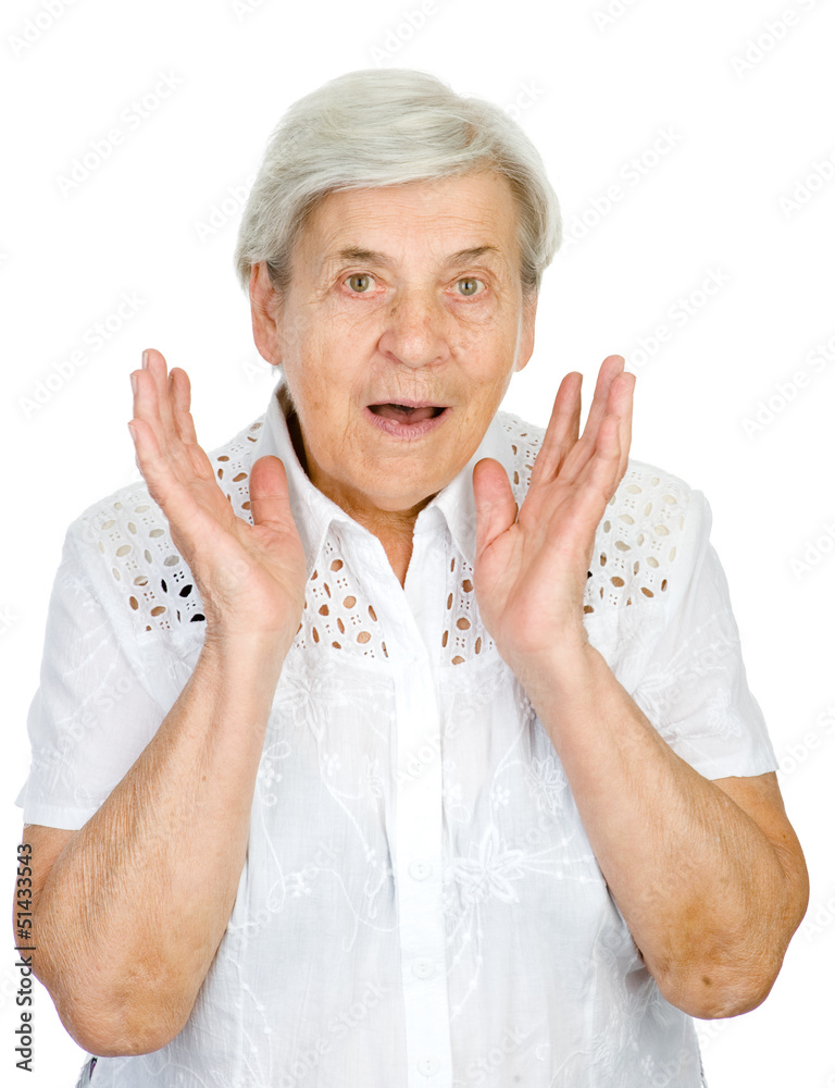 old woman with a look of shock on her face. isolated ภาพถ่ายสต็อก ...