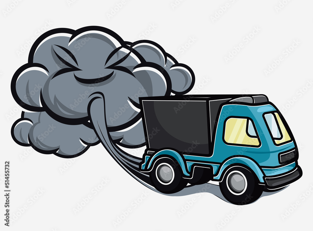 Cartoon truck blowing exhaust fumes Stock Vector | Adobe Stock