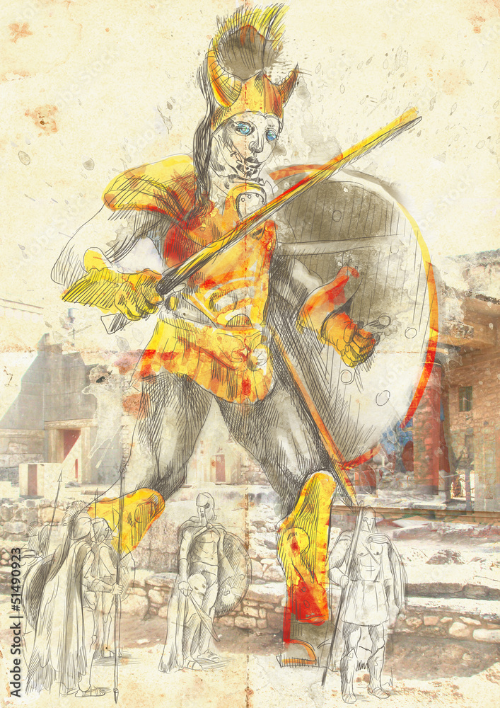 Talos, Greek myths and Legend - full sized hand drawing Stock ...