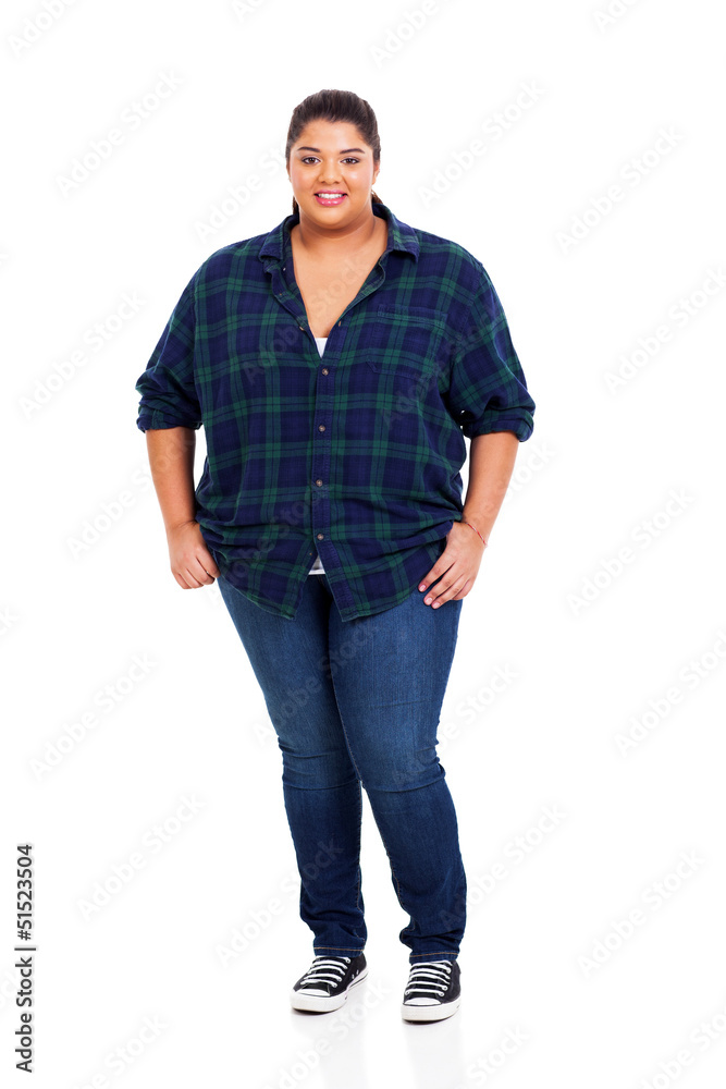 young overweight woman full length portrait Stock Photo | Adobe Stock