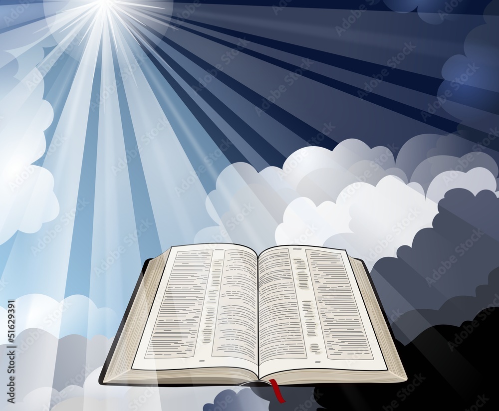 Open Bible with Light Rays Stock Vector | Adobe Stock