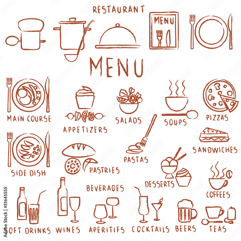 Various hand drawn restaurant menu elements Stock Vector | Adobe Stock
