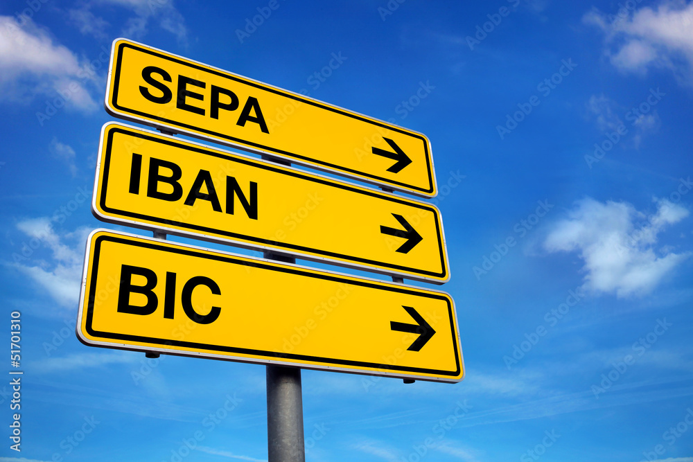 Schild mit SEPA IBAN BIC Stock-Foto | Adobe Stock