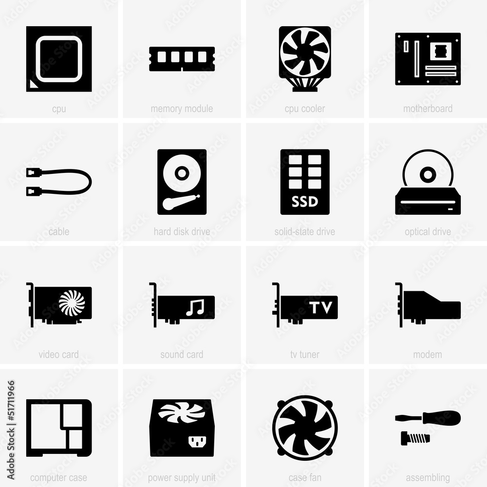 Set of computer components icons Stock-Illustration | Adobe Stock