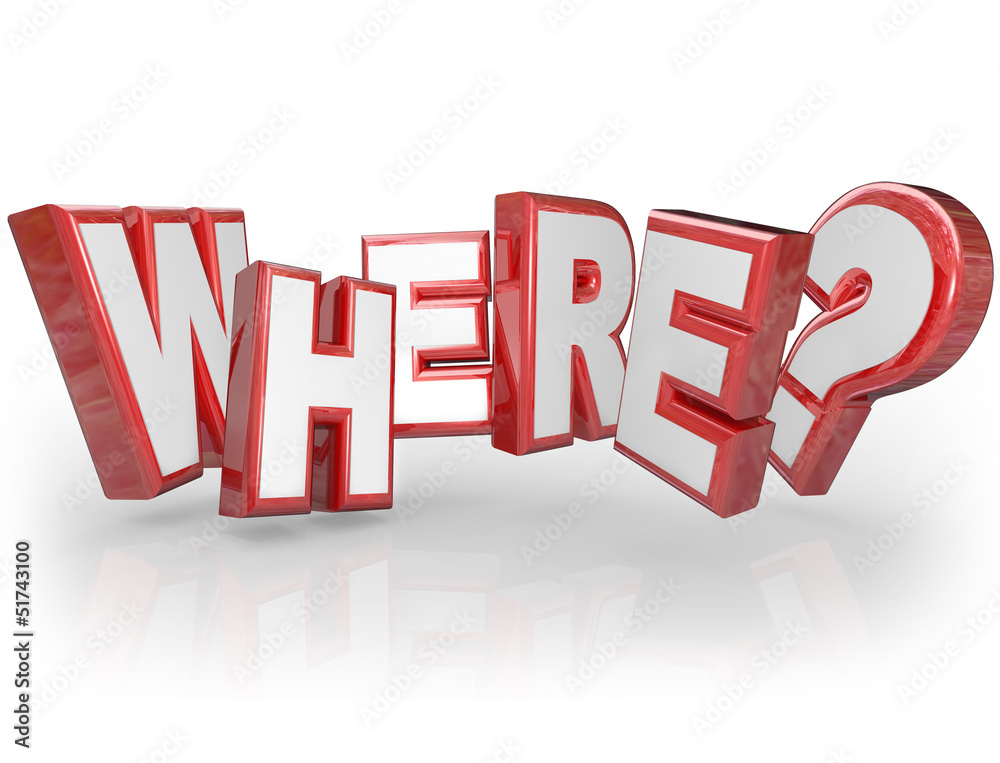 Where 3D Word Red Letters Mystery Location Question Mark Stock ...