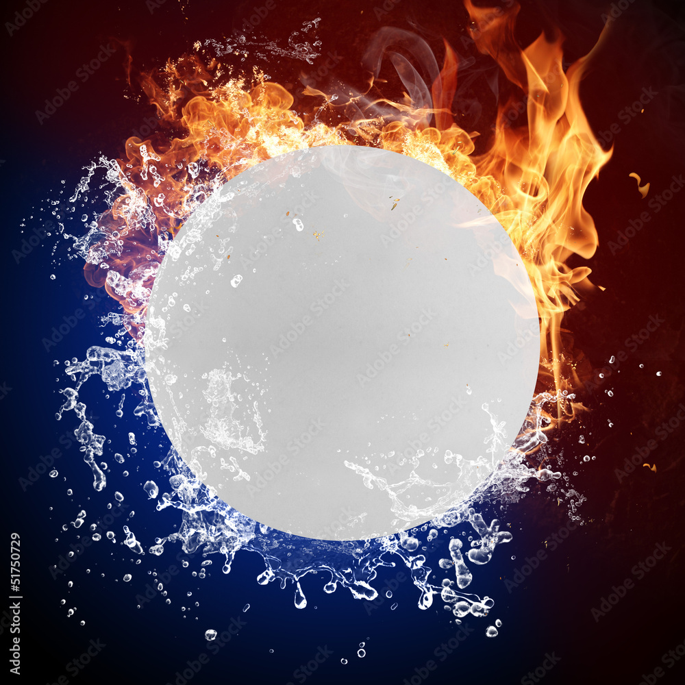 Ping pong ball in fire flames and splashing water Stock Photo | Adobe Stock