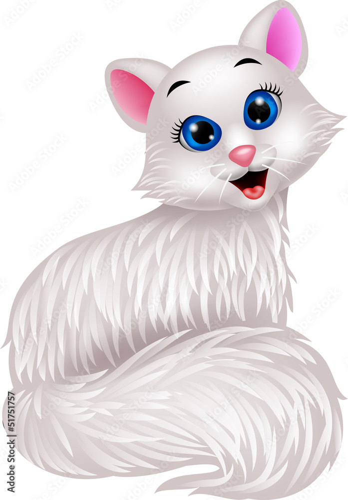 Cute white cat cartoon Stock Vector | Adobe Stock