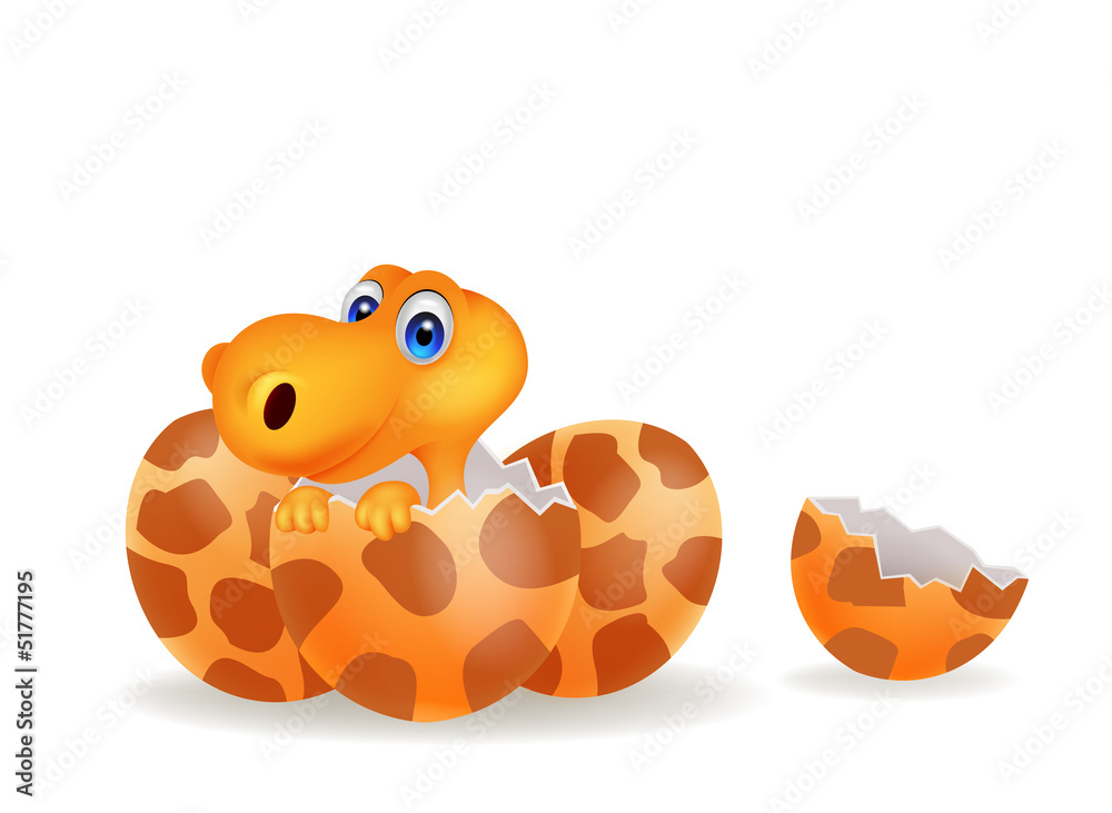 Cartoon illustration of a baby dinosaur hatching Stock Vector | Adobe Stock
