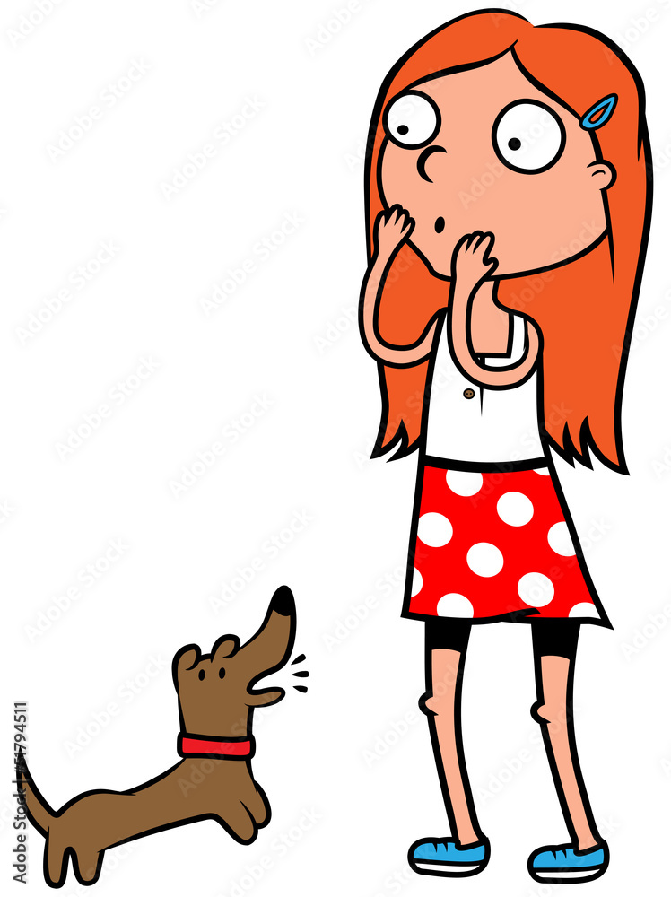 girl scared of barking dog Stock Vector | Adobe Stock