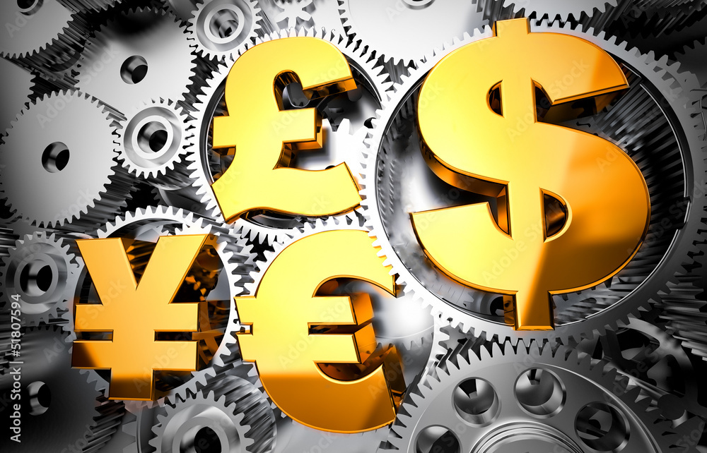 Money mechanism with currency signs Stock Illustration | Adobe Stock