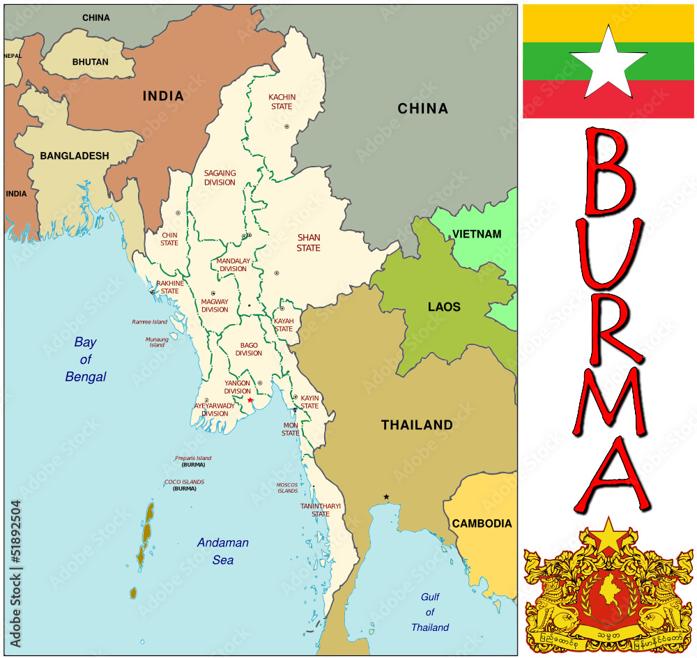 Burma Asia Asia emblem map symbol administrative divisions Stock ベクター ...
