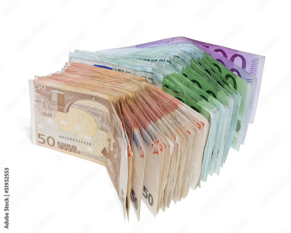 Geld, Geldscheine auf weißem Hintergrund Stock Photo | Adobe Stock