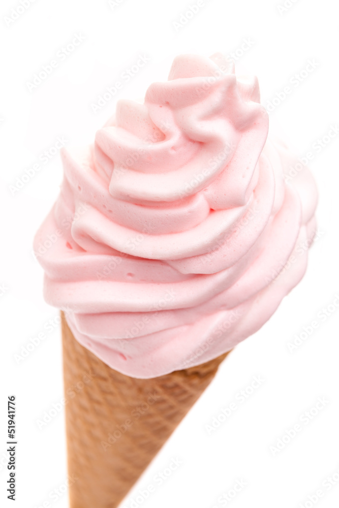Strawberry Soft Serve Ice Cream Cone