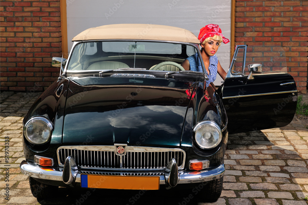 beauty, blond, car, girl, portrait, pin-up, retro, vinitage Stock Photo ...