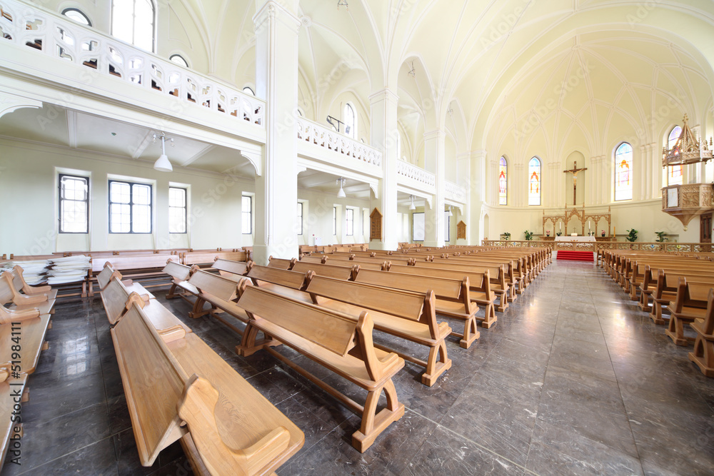 Benches and altar in Evangelical Lutheran Cathedral Stock Photo | Adobe ...
