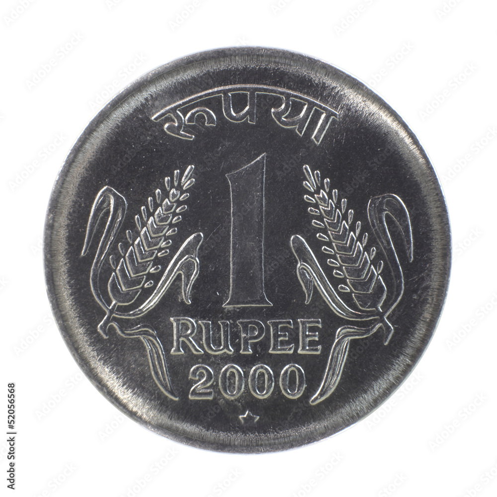Shiny one rupee coin on white background Stock Photo | Adobe Stock