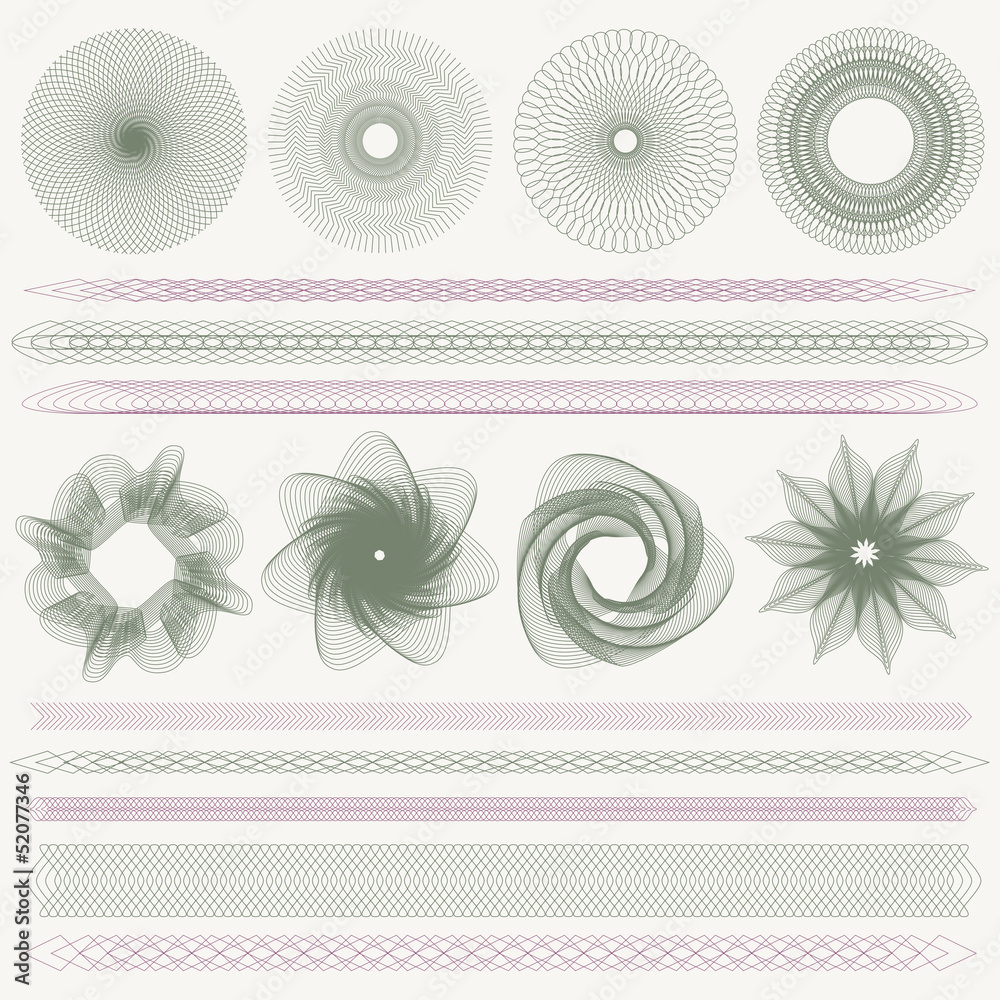 Guilloche (watermark). Borders, patterns for money, currency Stock ...