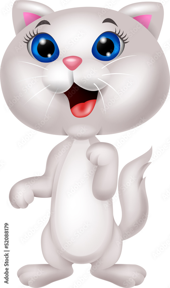 Cute white cat cartoon Stock Vector | Adobe Stock