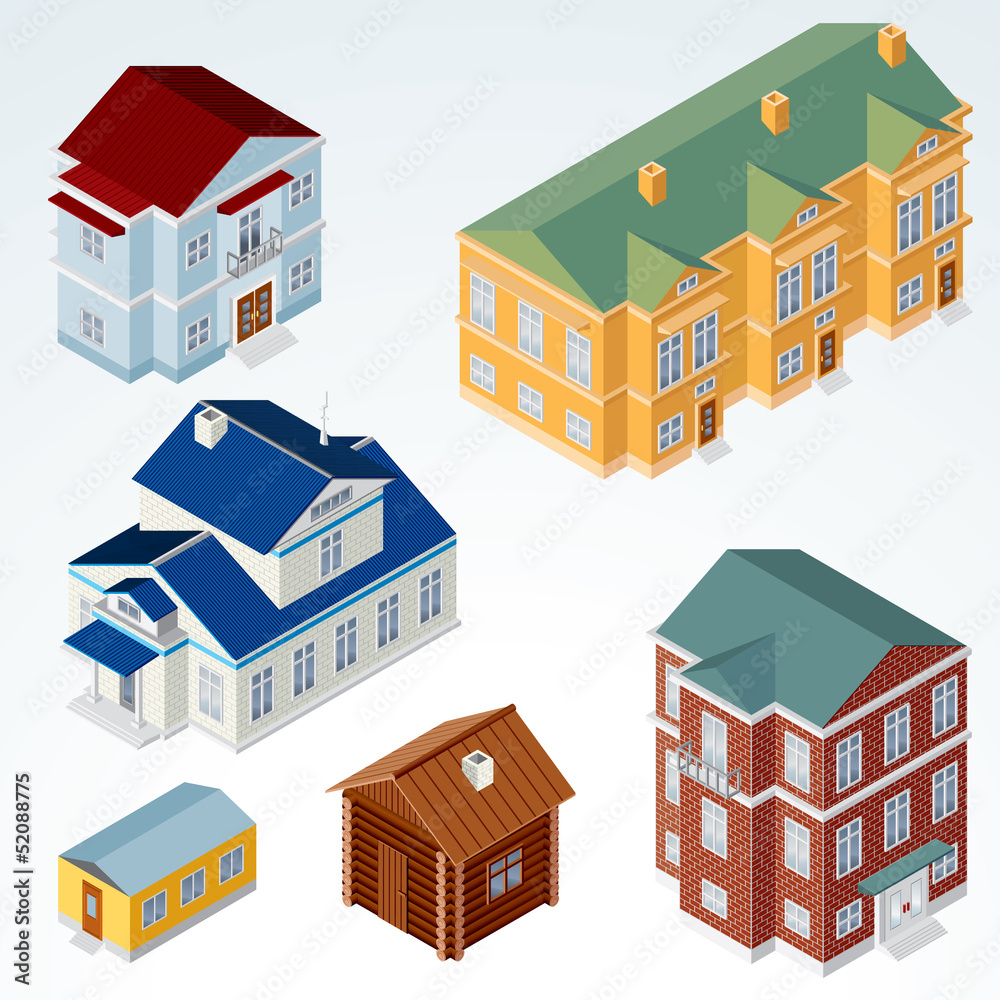 Set of Isolated Isometric Buildings. Stock Illustration | Adobe Stock