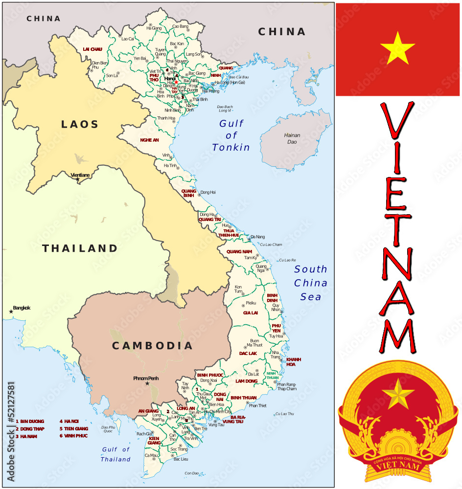 Vietnam Asia emblem map symbol administrative divisions Stock Vector ...