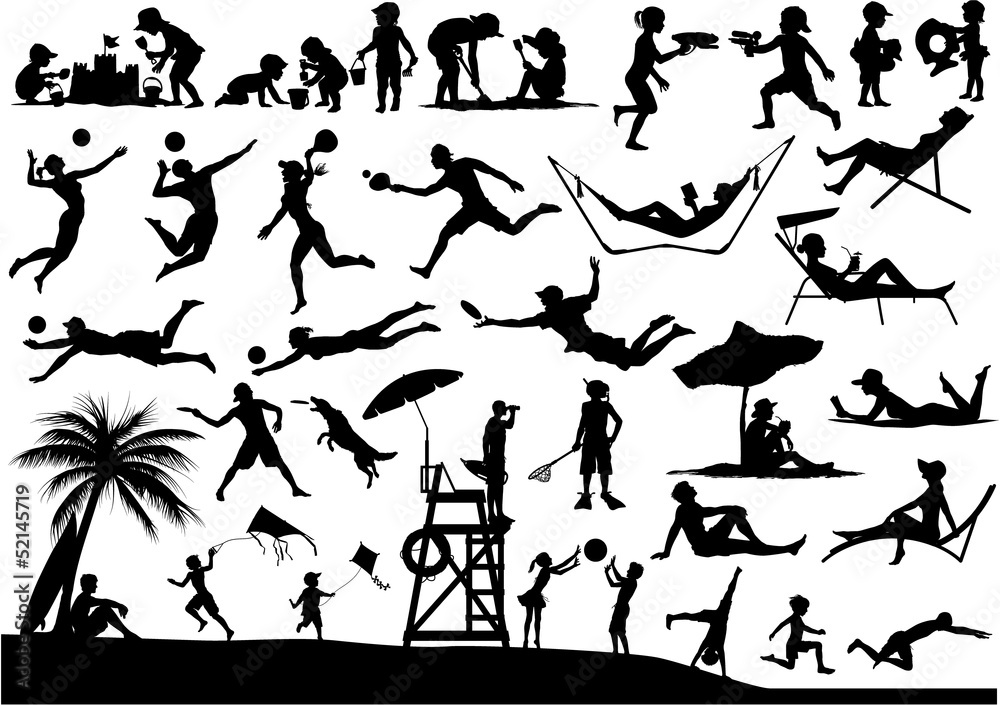 Beach People Vector Silhouettes Stock Vector Adobe Stock