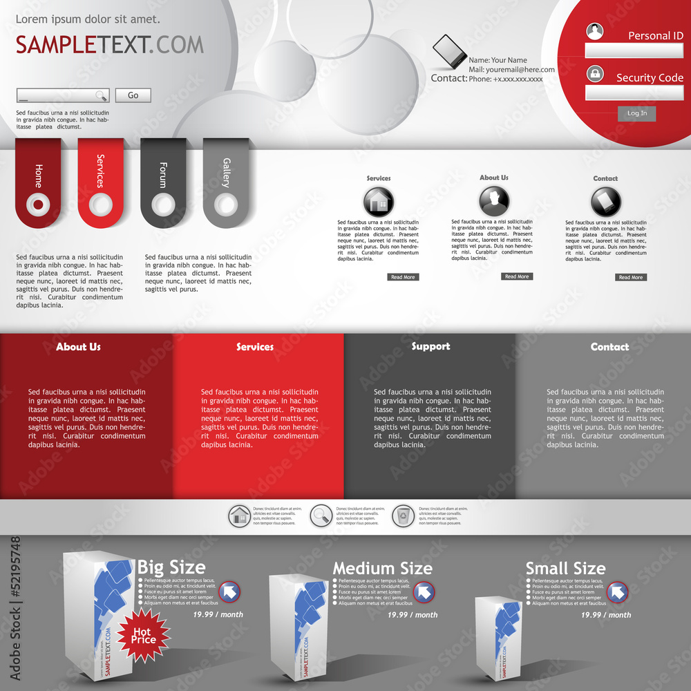 website template - metallic, red, white, grey colored Stock Vector ...