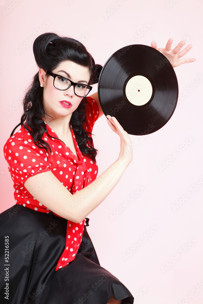 phonography analogue record Girl pin-up retro Stock Photo | Adobe Stock
