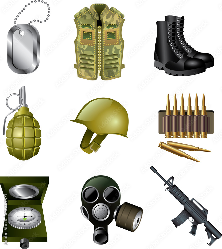 army and military icons detailed vector set Stock Vector | Adobe Stock