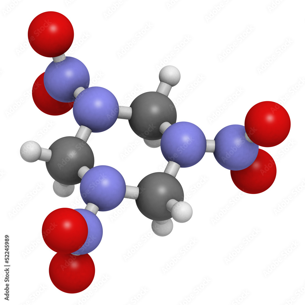 RDX (cyclonite, hexogen) explosive molecule, chemical structure Stock ...