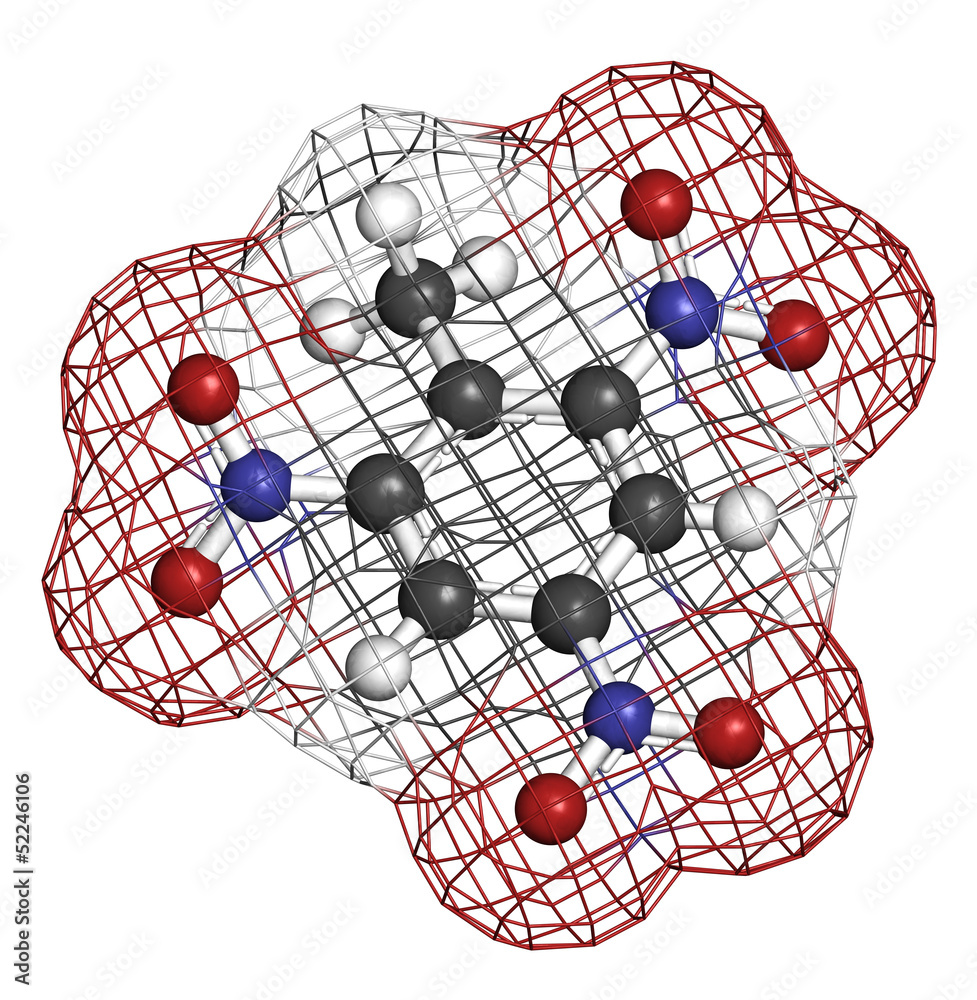 Trinitrotoluene (TNT) explosive molecule, chemical structure Stock ...