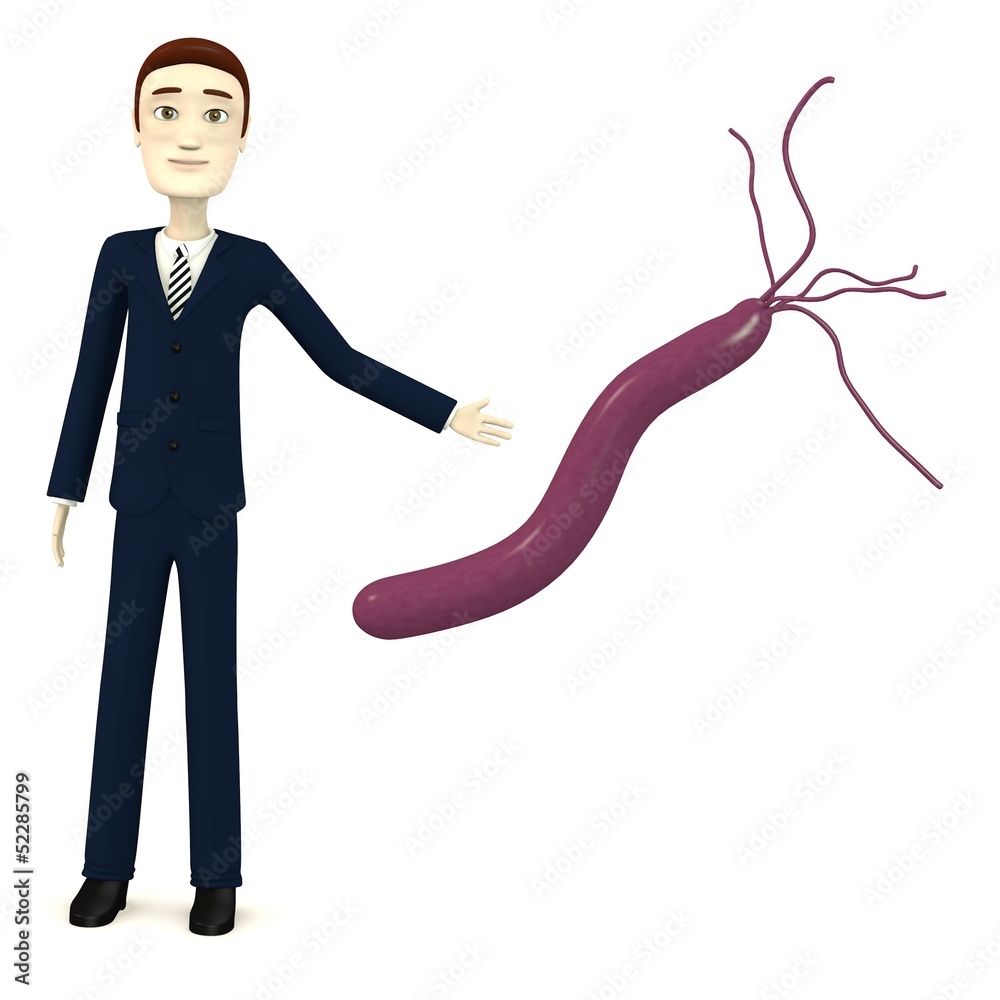 3d render of cartoon character with helicobacter pylori Stock ...