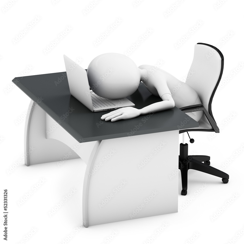 3d man sleeping on a desk with laptop Stock Illustration | Adobe Stock