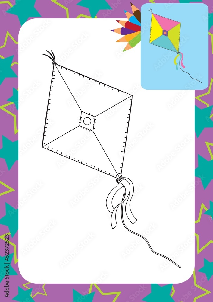 Cartoon kite toy. Coloring page Stock Vector | Adobe Stock