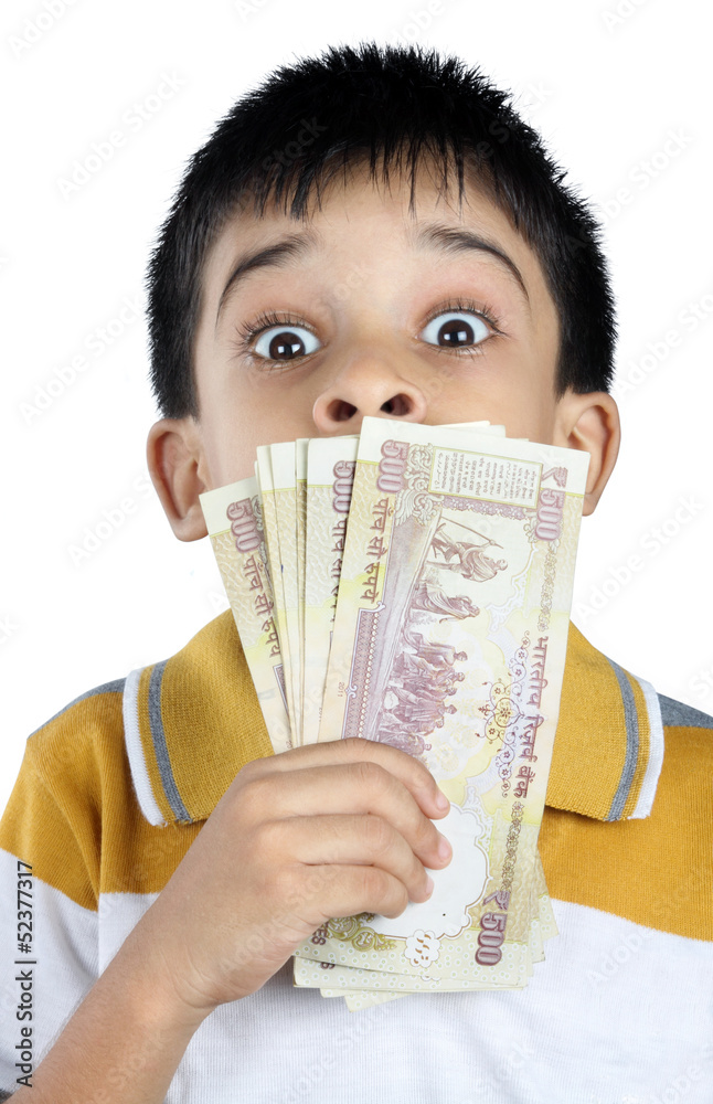 Indian Little Boy with Money Stock Photo | Adobe Stock