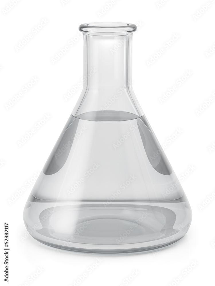 Conical chemical laboratory flask with a transparent clear liqui Stock ...