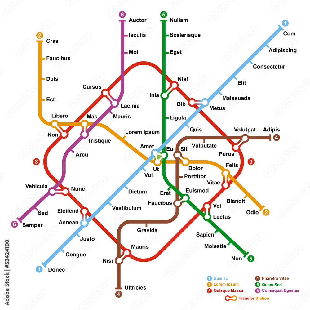 Fictional metro map. Vector illustration. Stock Vector | Adobe Stock