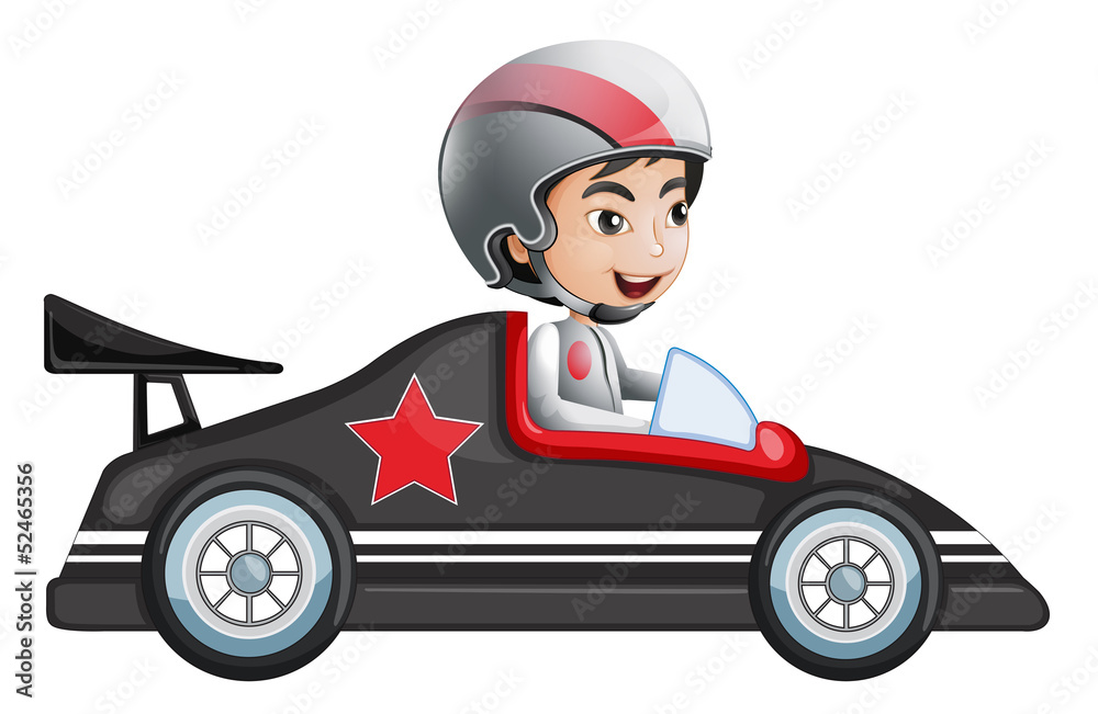 A young boy riding in his racing car Stock Vector | Adobe Stock
