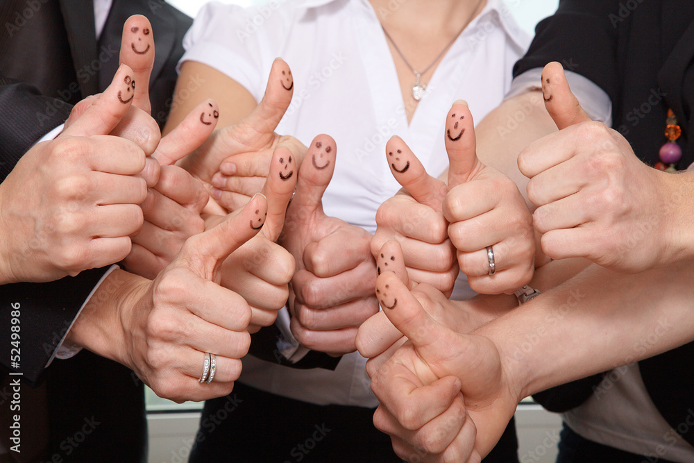 Foto de Viele Daumen hoch mit Smileys Nahaufnahme do Stock | Adobe Stock