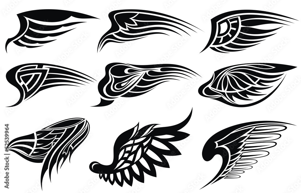 Set sketches of wings Stock Vector | Adobe Stock