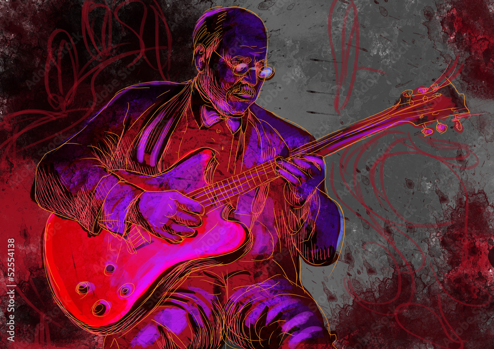 guitar player (full sized hand drawing - original) Stock Illustration ...