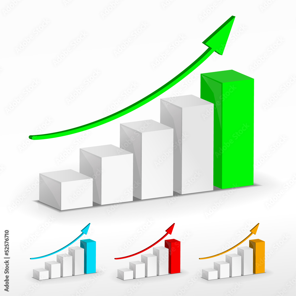 Poster 3D Growth bar graph. Vector business concept. – Muurposter ...