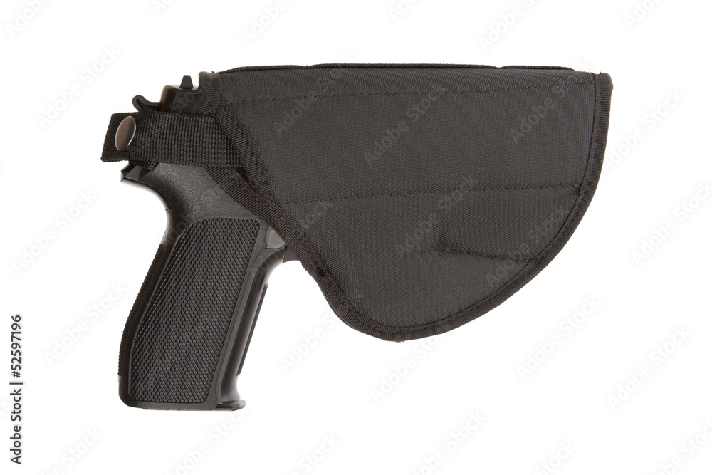 9mm Pistol in a flexible holster Stock Photo | Adobe Stock